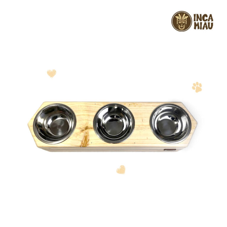 Comedero Rumi Triple en Tono Natural - Inca Miau